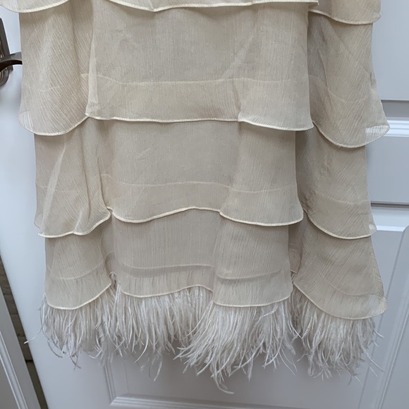 BCBG | Dresses | Bcbg Offwhite Chalk Ruffled Silk Chiffon Ostrich ...